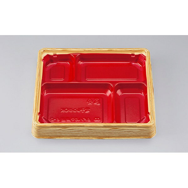 【ケース販売】弁当容器　BFハカマ集膳6－2杉板赤本体（N）（1ケース/600枚入） 4935168314705 重厚感のあるハカマ型弁当容器です。 【商品説明】 【規格内容】幅217×奥行182×高さ33mm【材質】BF【色】赤茶／白【柄...