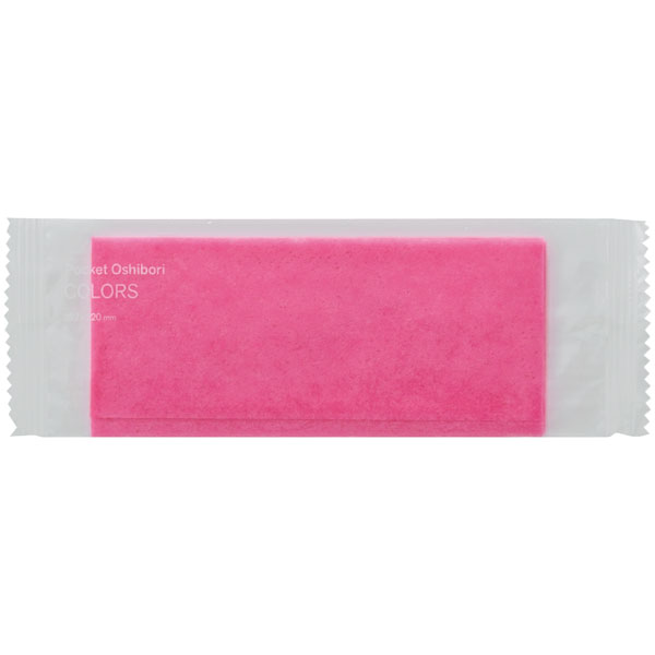 【バラ販売】ポケットおしぼり　COLORS　ピンク（1袋/250本入）4571261583640 色鮮やかなカラーのおしぼり。 【商品説明】 【規格内容】幅182×長さ220mm※展開サイズ【材質】40g／m2　レーヨン30％、ポリエステル...
