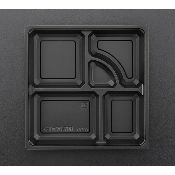【ケース販売】紙箱弁当　K－BOX70－70B中仕切黒（1ケース/600枚入）4580319656501 K－BOX70－70外箱と組み合わせてお使いいただける中仕切です。 【商品説明】 【規格内容】幅210×奥行210×高さ35mm【材質...