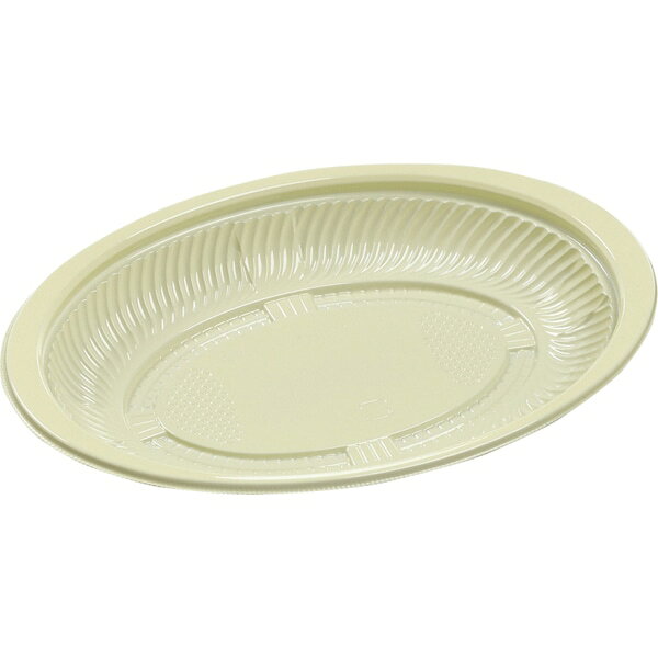 【バラ販売】洋食容器　MSD－ランチ68　本体　Dクリーム（1袋/50枚入）4549379599778 楕円型軽食容器です。ランチにピッタリ。 【商品説明】 【規格内容】幅210×奥行149×高さ27mm【材質】マルチSD【色】黄【柄】柄無...