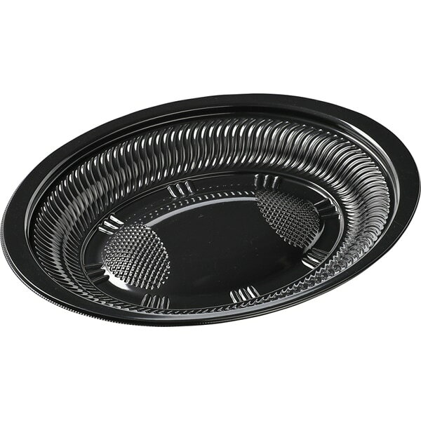 【バラ販売】洋食容器　MSD－ランチ70－A　本体　黒（1袋/50枚入）4526638987668 楕円型軽食容器です。ランチにピッタリ。 【商品説明】 【規格内容】幅243×奥行181×高さ31mm【材質】マルチSD【色】黒【柄】柄無【商...