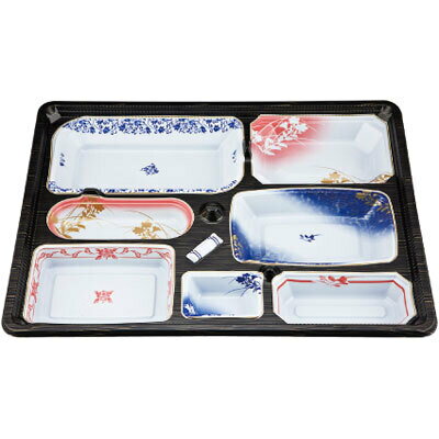 CU−239　清秀本体（N）1袋/20枚入 蓋は別売りになります。 【商品説明】 落ち着いた藍とほのかな朱色の上品な柄が料理・売場・集いの席を美しく彩ります。【規格内容】幅435×奥行326×高さ39mm【耐冷耐熱温度】85℃【材質】HIP...