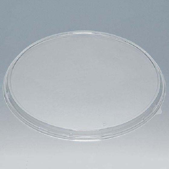 新丸桶 50-CF （外嵌合） 蓋 ●本体：レンジ不可●素材：OPS●耐熱温度：80℃　　　　　●サイズ（外寸×深さ/mm）：406.5φ×22●入数：10枚