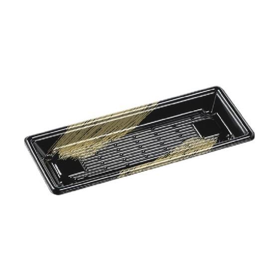 ※にぎり5貫 or 巻1本●本体：レンジ不可●素材：PSP●耐熱温度：80℃　　　　　●サイズ：220×90×21mm●入数：50枚