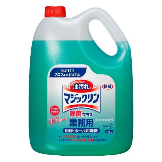 ◇除菌成分配合で洗浄と除菌が同時にできる。◇香りさわやか、使った後もニオイ残りが気にならない微香性。【花王 株式会社】●形状：4.5Lボトル●サイズ：289×210×146mm●液性：アルカリ性●成分：界面活性剤5%、除菌剤配合●入数：4個