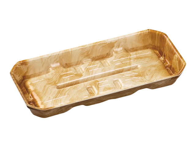 FU-22-10（25） しなの茶◇食材がラップにあたりにくい深型タイプです。◇ラップ包装時の見映えが益々良くなりました。●本体：レンジ不可●材質：PSP●耐熱温度：80℃●サイズ：197×97×25mm●入数：50枚