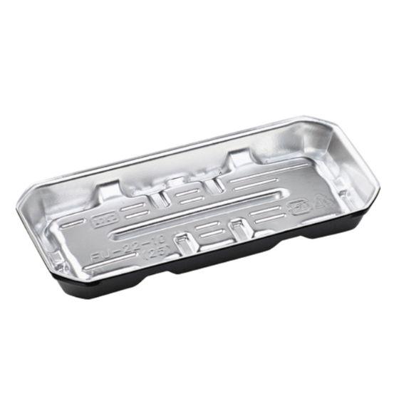 FU-22-10（25） デラックス黒◇食材がラップにあたりにくい深型タイプです。◇ラップ包装時の見映えが益々良くなりました。●本体：レンジ不可●材質：PSP●耐熱温度：80℃●サイズ：197×97×25mm●入数：50枚