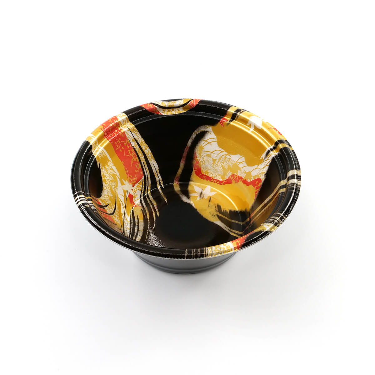 MFPホット麺17 (70) 絞 風金黒◇麺に特化した丼容器。メニューに合わせて本体形状と柄が選べます。ラーメン・そばのテイクアウトに利用出来ます。●本体：レンジ対応●素材：PSP耐熱（MFP）●耐熱温度：110℃　　　　　　●サイズ：Φ1...