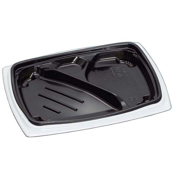 【環境に配慮したバイオマス製品です】 祝い膳24-18-4H　白内黒◇本体に植物性プラスチックを一部使用しております。◇側面嵌合によりテープ止めが不要で作業効率のアップに繋がります。◇四隅の足をつけた形状は容器に高さを持たせることができ、売...