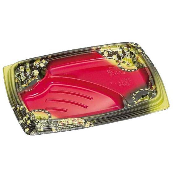 【環境に配慮したバイオマス製品です】 祝い膳24-18-3H　小町内赤◇本体に植物性プラスチックを一部使用しております。◇側面嵌合によりテープ止めが不要で作業効率のアップに繋がります。◇四隅の足をつけた形状は容器に高さを持たせることができ、...