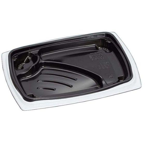 【環境に配慮したバイオマス製品です】 祝い膳24-18-3H　白内黒◇本体に植物性プラスチックを一部使用しております。◇側面嵌合によりテープ止めが不要で作業効率のアップに繋がります。◇四隅の足をつけた形状は容器に高さを持たせることができ、売...