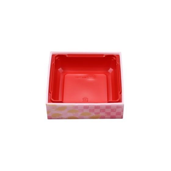 ◇電子レンジ対応の折箱容器！◇内装品を耐熱素材にする事により、電子レンジ加熱ができる製品です。※ごはん 約280g●本体：レンジ対応●素材：WU●耐熱温度：130℃　　　　　●サイズ：142×142×42mm●入数：15枚