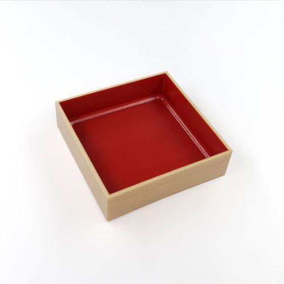 WPS-角150-150（V）柾目朱◇幅広い用途に使える折箱です。◇汁漏れがしにくい底面の特殊入れ底加工。※T-WPS角150-150透明蓋APエコ の本体です。●本体：レンジ不可●材質：PSP●耐熱温度：80℃●サイズ：150×150×4...