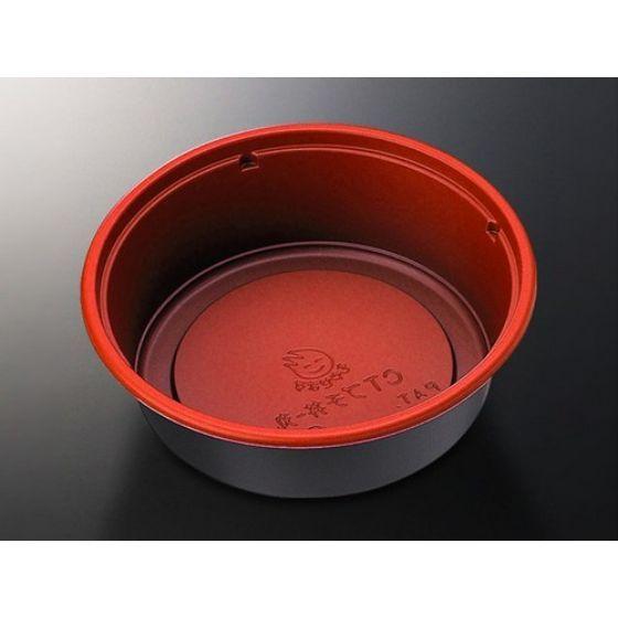 CTプチ丼　丸　赤-BK　身 ◇定番のどんぶり容器です。◇テイクアウトにもイベントにも最適です。●本体：レンジ対応●素材：CT●容量：ごはん約 200g●耐熱温度：130℃　　　　　●サイズ：φ130×40mm●入数：50枚