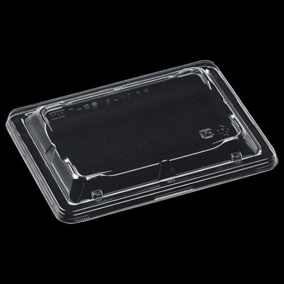 T－角重18－13嵌合蓋R　エコOPET◇積み重ね対応の蓋です。※MFP-角重18-13 赤拓木 の蓋です。●蓋：レンジ△　※短時間のレンジ加熱が可能●材質：エコOPET●耐熱温度：80℃●サイズ：180×132×31(22)mm●入数：50枚