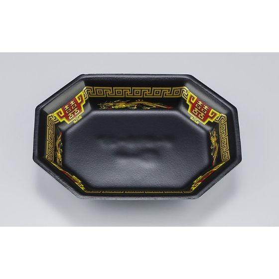 V-618-27 飛龍黒◇八角形の容器で、中華や惣菜の容器として人気です。◇蓋の無い容器なので、ラップをご使用ください。◇しっかりラップをすると、お持ち帰りの容器としても使えます。●本体：レンジ不可●素材：PSP●耐熱温度：85℃　　　　　...