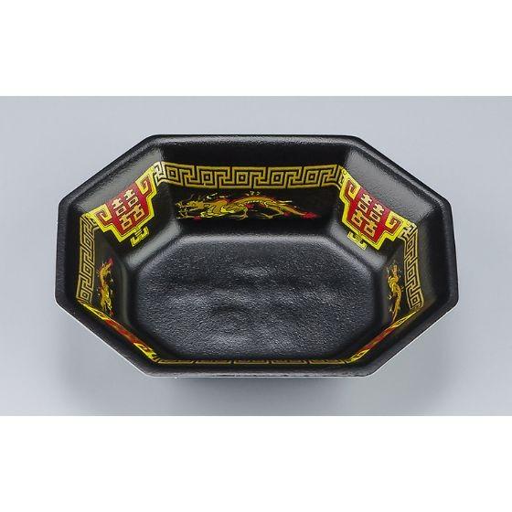 V-616-35 飛龍黒◇八角形の容器で、中華や惣菜の容器として人気です。◇蓋の無い容器なので、ラップをご使用ください。◇しっかりラップをすると、お持ち帰りの容器としても使えます。●本体：レンジ不可●素材：PSP●耐熱温度：85℃　　　　　...