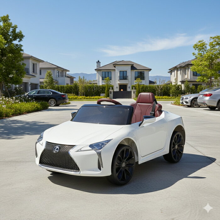 スポーティなレクサスLC500ホワイト リモコン付き電動乗用玩具 電波法国内認証済 電源オンでヘッドライト・ACCランプ・テールライトが光ります。 特別に仕立てたUSB対応マルチサウンド機能搭載。ハンドルにサウンド機能搭載 セミ・ガルウイン...