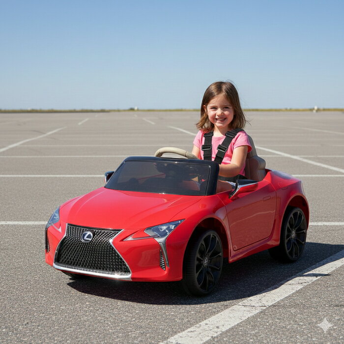 スポーティなレクサスLC500レッド リモコン付き電動乗用玩具 電波法国内認証済 電源オンでヘッドライト・ACCランプ・テールライトが光ります。 特別に仕立てたUSB対応マルチサウンド機能搭載。ハンドルにサウンド機能搭載 セミ・ガルウイング...