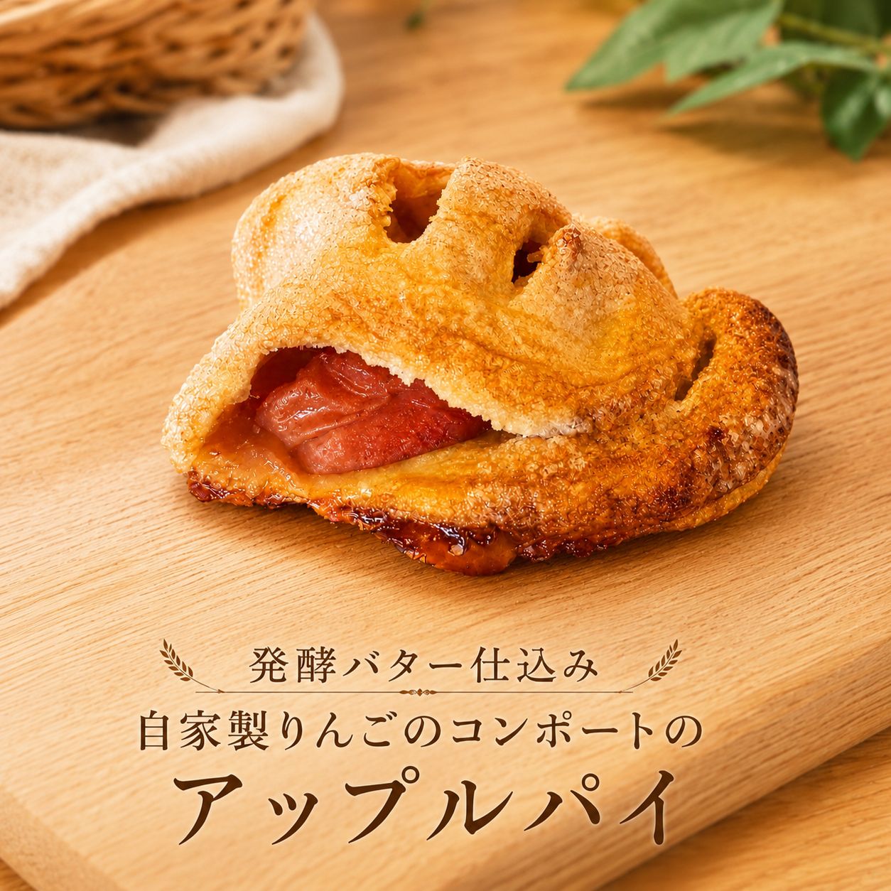 パンパーネ人気のアップルパイです。 国産小麦100％、よつ葉の発酵バター、北海道産てんさい糖を使用しています。 自家製のりんごのコンポートは、ジューシーで香り豊か。 ぜひお試しください。 発酵バターアップルパイ 名称 菓子パン 原材料 小麦...