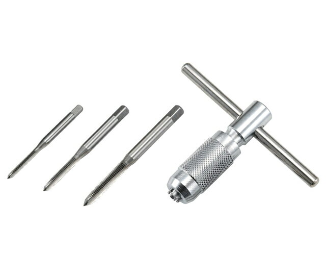 ・T形ハンドルとタップのセット・中タイプのタップ3サイズ入りセット内容・K-437A・K437-3 M3×0.5・K437-4 M4×0.7・K437-5 M5×0.8 ■重量 95 g