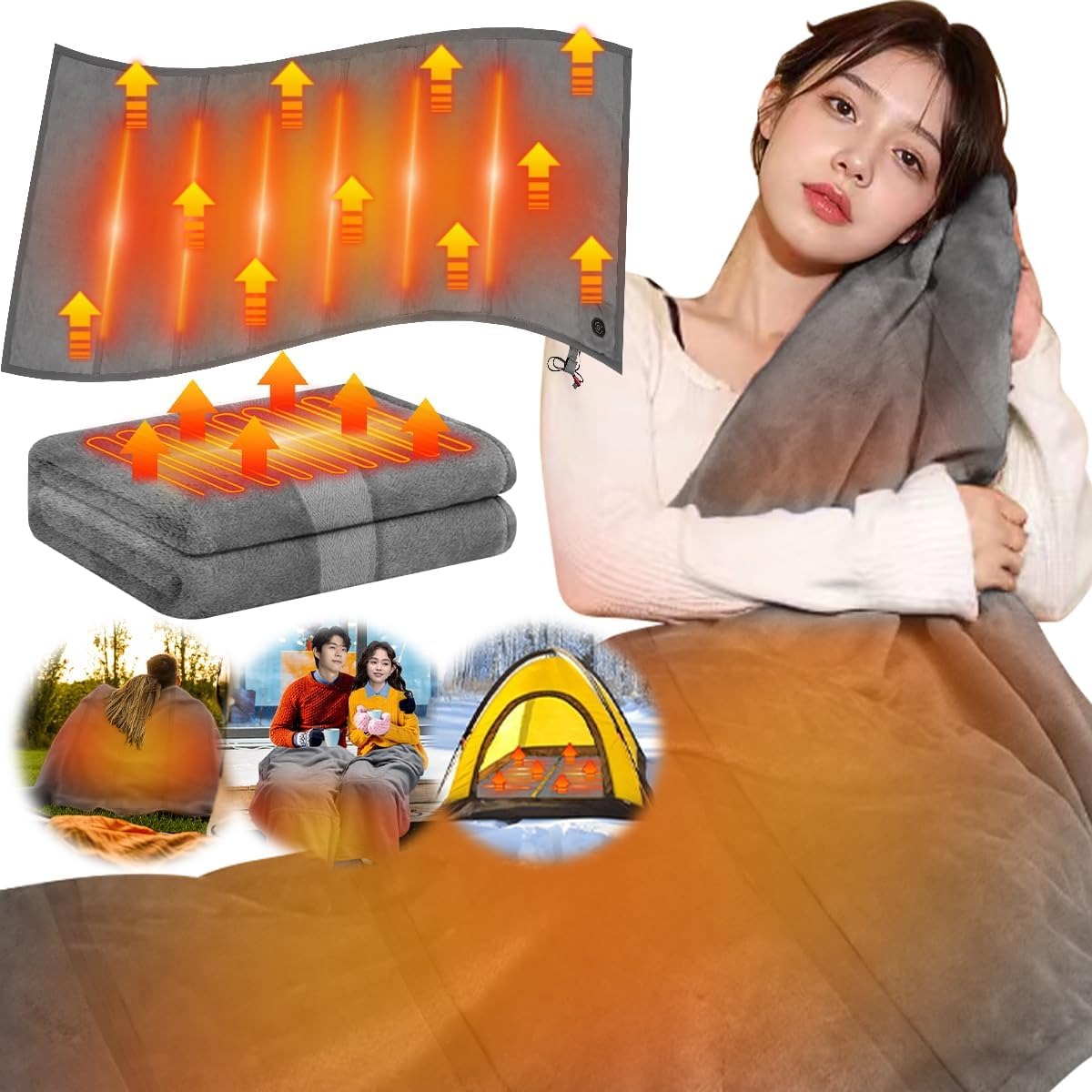商品情報【掛け敷き兼用新型電気毛布＆6つヒーター内蔵】2024冬新発売usb電気毛布は198×63cmの大きめながらも扱いやすいサイズで、ひざ掛けとしてはもちろん、肩に羽織ったり、冷えやすい足元に覆ったり、腰を暖めたりする敷き毛布としてもお...