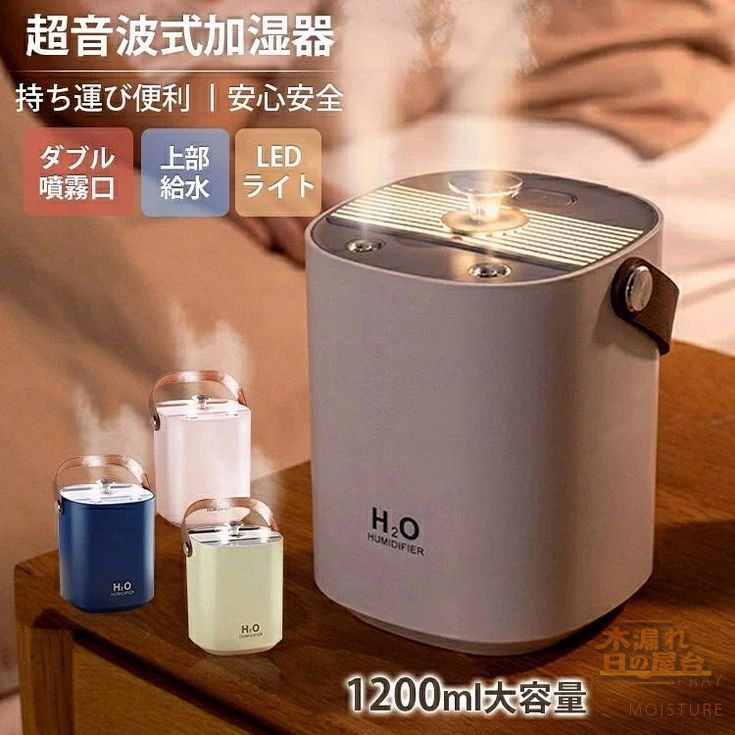 基本仕様 ◇材質：ABS+PC+PP ◇サイズ：117×125×158mm ◇重量：約220g ◇電源：USB給電 ◇消費電力(約)：5W ◇加湿能力(約)：40〜80ml/h ◇タンク容量(約)：1200ml ◇推奨面積(約)：6〜10畳...