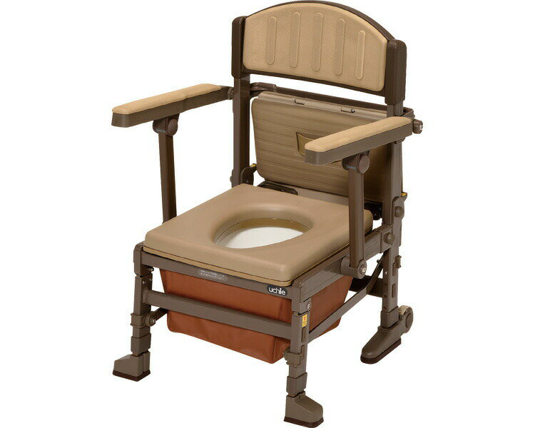 ●サイズ／幅55.5×奥行59.5×高さ79.5〜88.5cm、折りたたみ時：奥行33×高さ102.5〜111.5cm、座面：幅38×奥行43cm、穴部：幅19×奥行29.5cm、便座高：36〜45cm、ひじ掛け高：24cm、ひじ掛け内寸：...