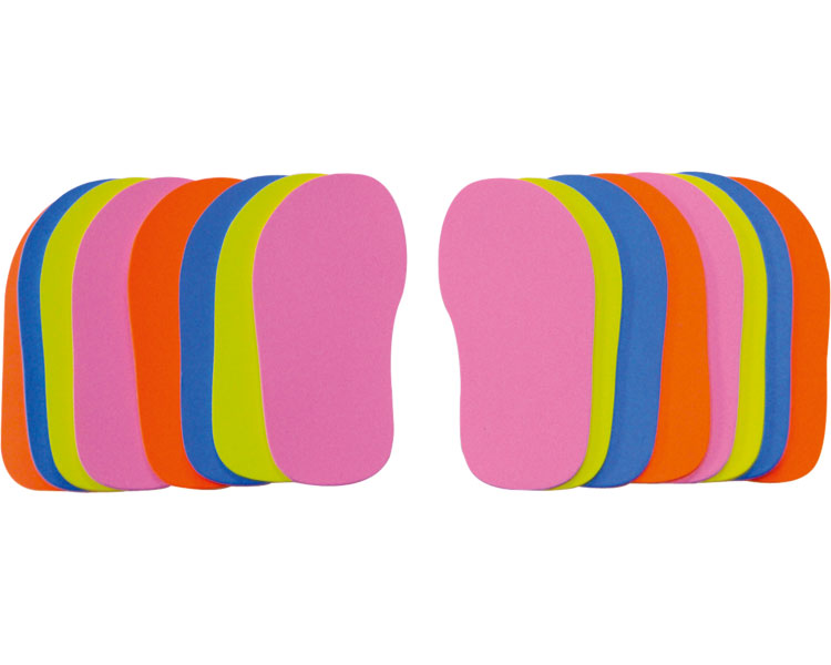 ●サイズ／幅10×奥行21×厚さ0.3cm●カラー／ピンク、スカイ、オレンジ、グリーン●セット内容／足型シート（4色）×各2足・足位確認用スポンジシールです。・裏面が弱粘着シールになっており、付けはがしが可能です。・トイレやスリッパを揃える...