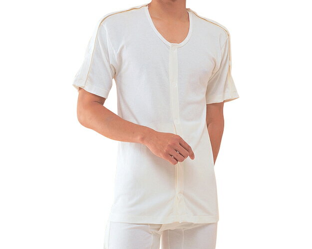 ●素材／綿100％●品質／60単糸両面編み●生産国／日本・ワンタッチ肌着。・ボタンをかける手間を全面解消した、丸型マジック式ボタン肌着。【神戸生絲】