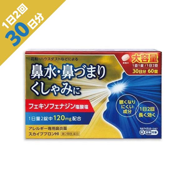 【第2類医薬品】『スカイブブロンHI 60錠 』 アレルギー専用鼻炎薬 くしゃみ 鼻水 鼻づまり 1日2回でしっかり効く 配送方法：ゆうパケット便（追跡番号あり） 【セルフメディケーション税制対象商品】 使用期限：1年以上 ーーーーー ★点...