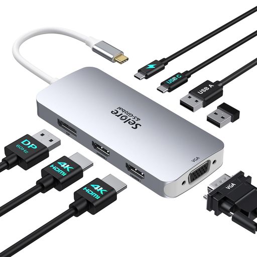【8in1USBCハブ&amp;利用条件】この多機能ドッキングステーションはHDMIポートx2(4K@60Hz/30Hz)、Displayportポート(4K@60Hz)、VGAポート(1080P)、PDPort(max100W)、USB2...