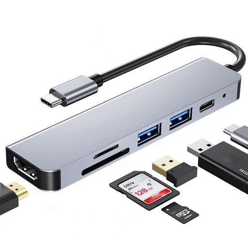 【6 in 1 USB Cハブ 拡張】このUSB C - HDMIアダプターは、4K@30Hz HDMIポートx1、USB 3.0ポートx1、USB 2.0ポートx1、100W PD充電ポートx1、Micro SD/TFカードリーダースロッ...