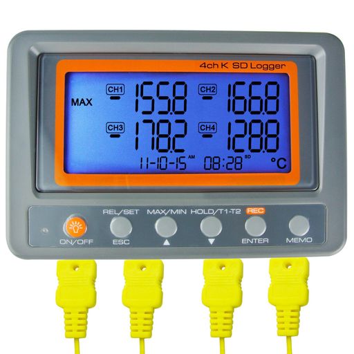 LCDディスプレイ: この温度計のデータ ロガー 4 つのチャネルに極度の大きい LCD (104 x 47mm)があります; またできます 無制限の手動記憶および無制限の自動ロギング(熱電対のデータ ロガー SD カード記憶によって決まっ...