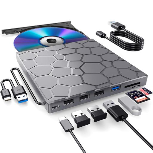 【8イン1オプティカルドライブ】当社のポータブルDVDプレーヤーは、CD/DVDリーダーだけでなく、1ポートUSB 3.0ハブ、3つのUSB 2.0ポート、SDまたはTFカードリーダー、1つのUSB-Cポートを含むCD/DVDバーナーでもあ...