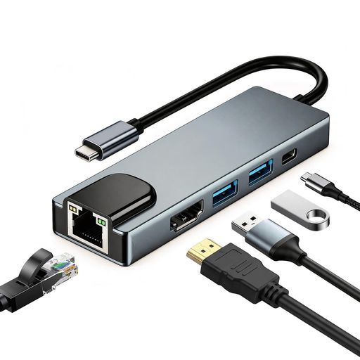 【この 5in1 Type-C ハブは】ノート PC のインターフェース不足を一気に解消する多機能拡張ツールです。4K@30Hz HDMI 出力、100Mbps 有線 LAN ポート、PD100W 充電、USB3.0x1(5Gbps)、US...
