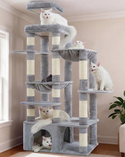 猫の運動と遊び, 猫の休憩とリラックス, スクラッチ, 猫に遊び道具の提供 【特大サイズのベース】大型の室内猫のために設計されたこのキャットタワーは、70cmx50cmの広々としたベースを採用。重心を低く抑えることで優れた安定性を実現し、愛...