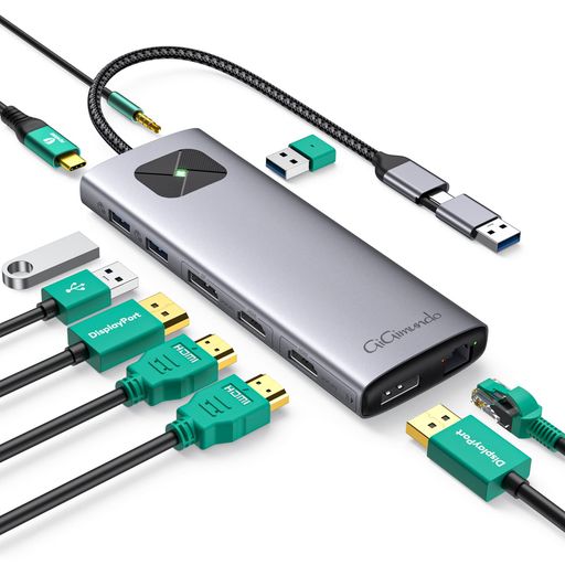 【Macbook Air M 1/M 2用DisplayLinkチップ】USB PD 100W対応USB-Cポート、2つの4K対応HDMIポート、2つのDP4K@60Hzポート、3つのUSB A 3.2 Gen2 ポート、RJ45イーサネッ...