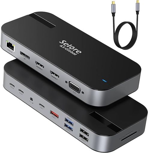 【16-in-1ドッキングステーション 】Selore ドッキングステーションはUSBケーブル1本で、パソコン・Windowsタブレットと複数のUSB機器やディスプレイ、有線LANなどを接続可能。1つのUSB-C/Thunderbolt 3...