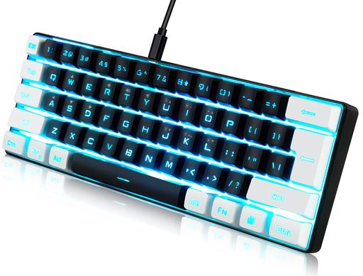 abucow ゲーミングキーボード ミニマリスト ポータブル 有線 超コンパクト ミニ イミテーション 61 キー RGB バックライトキーボード エルゴノミックデザイン:有線ゲームキーボードは、リストレストと調整可能な高さを備えたエルゴノ...