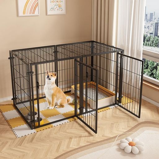 行動 【多様な用途】ペットフェンスは、犬だけでなく、ウサギ、アヒル、モルモット、およびその他の動物を収容するのにも最適です。 さまざまなペットに使用できます。 ご注意:現在は仕様がアップグレードされており、実物はドアが2枚付いたタイプとなっ...