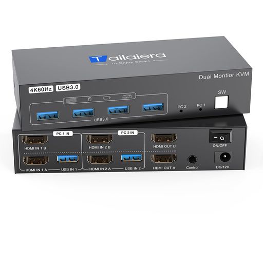 【KVM切替器2入力2出力】:このKVMスイッチは、2台のコンピュータで2台のモニタと4台のUSB 3.0デバイス(キーボード、マウス、ハードディスク、Uディスク、プリンタなど)を共有し、2台のコンピュータを2台のモニタで集中管理することが...