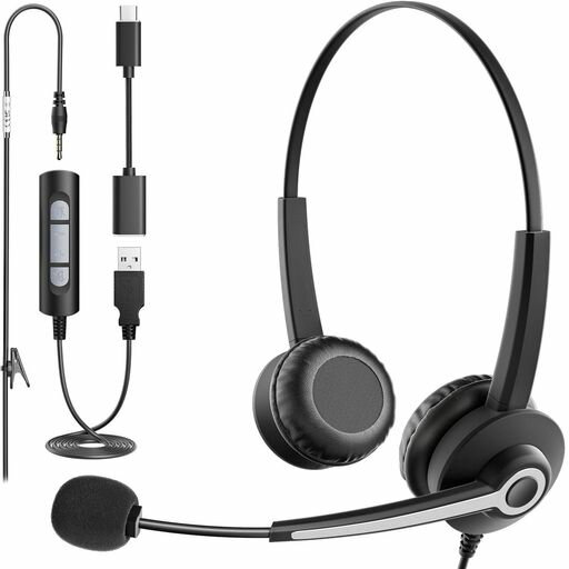 【ノイズキャンセリング、明瞭な通話】-プロノイズキャンセリングマイク付きUSBType-C3.5mmヘッドセットは、自然な聞き取りを可能にする優れた音質、周りの騒音を低減するノイズキャンセリングマイク、聴覚をより良く保護します。 【人間工学...