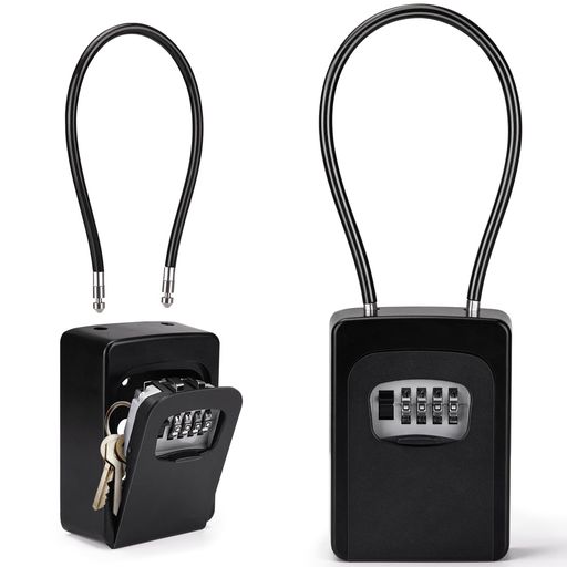 【2通りの使い方】キーボックスのフック部分は柔らかいワイヤーを採用しています。約38cmのワイヤーは頑丈で、外力に強いのが特徴です。完全に取り外し可能なので、ハンドル、窓、自転車などへの取り付けが簡単で、取り付け部位を傷めません。さらに、ネ...