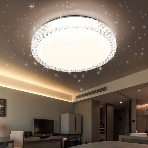 シーリング,シーリングライト 【星空効果なシリングライト】薄型のLEDシーリングライトの透かし彫りシルクプリント技術を採用して、カバー表面は特殊加工されました、ライトを点けると光が丸形の穴から透かして、キラキラして星空ような感じがします。L...