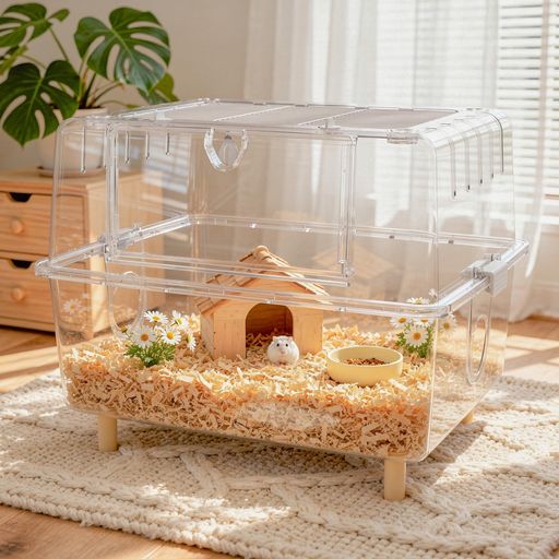 インドア ・【愛らしいコンパクト43cmサイズ】日本の住環境にぴったりの43x35x34cm設計。ジャンガリアンやロボロフスキーなどの小型ハムスターが心地よく過ごせる、手のひらの上の楽園のような住まいです。限られたスペースでも、おしゃれに飼...