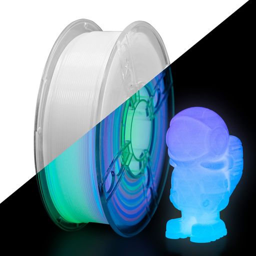 TRONXYplaフィラメントは昼間は白色(透明色)です。紫外線や日光にさらされると、暗闇で光る場合があります。ライトの色は、ブルー、グリーン、オレンジ、パープル、ピンクの5色のグラデーションです。 PLAフィラメントのグラデーションの長さ...