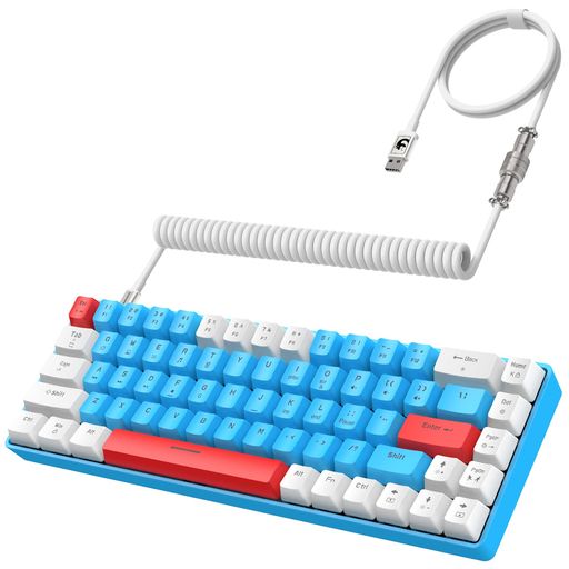 ⌨【取り外せ青軸・DIYで盛り上げ】超コンパクトな68キー構成され、カスタムType-CからUSB Aコイルケーブル、ZIYOU LANG T12各キーキャップは取り外し可能で、自分DIYすることができます。 ⌨【押し下げ圧力・打鍵感・クリ...