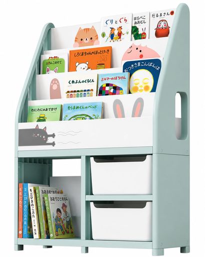 4段収納で多用途に活用:この絵本ラックは4段構造で収納力抜群。下部2段はオープンラックになっており、文房具や小物をすっきり整理できます。内部は中空デザインでポスターのような長尺アイテムも収納可能。付属の椅子として使用したり、バスケット収納に...