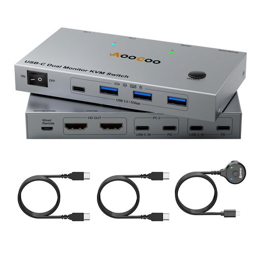 【デュアルモニターKVM、生産性2倍】このドッキングステーションKVMスイッチは、USB-C(MST)ポートx1、HDMI入力x2、HDMI出力x2を搭載し、ノートパソコン2台とモニター2台を接続できます。仕事用とプライベート用のノートパソ...